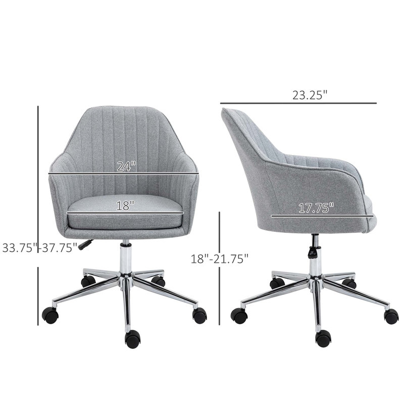 Vinsetto Mid Back Task Chair Fabric Home Office Chair Swivel Desk Chair with Tub Shape Design